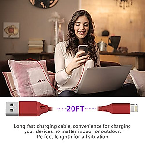 Bawanfa 20FT Long iPhone Charger Cord, Lightning Cable Extra Long Nylon Braided USB Charging Syncing Cable 2.4A Fast Charger Powerline Cable Compatible with iPhone 12 11 Pro X XS Max XR 8 7 6s 6 Plus