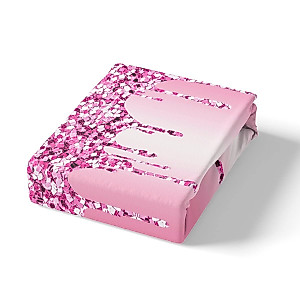 Castle Fairy Girls Geometric Diamond Bedding Set,Pink Glitter Duvet Cover for Teens,Kids Bling Party Comforter Cover Decorative Room,Children Silver Abstract Quilt Cover with 2 Pillowcases,Full Size