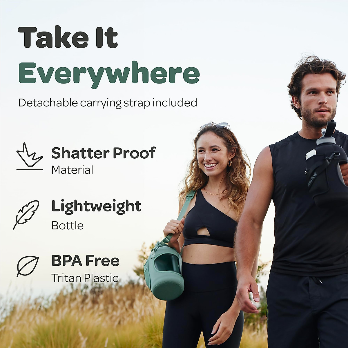 Hydracy 2.3L BPA-Free Tritan Plastic Water Bottle with Adjustable Shoulder Strap, Spill-Proof Lid, and Convenient Silicon Spout for Hydration on the Go