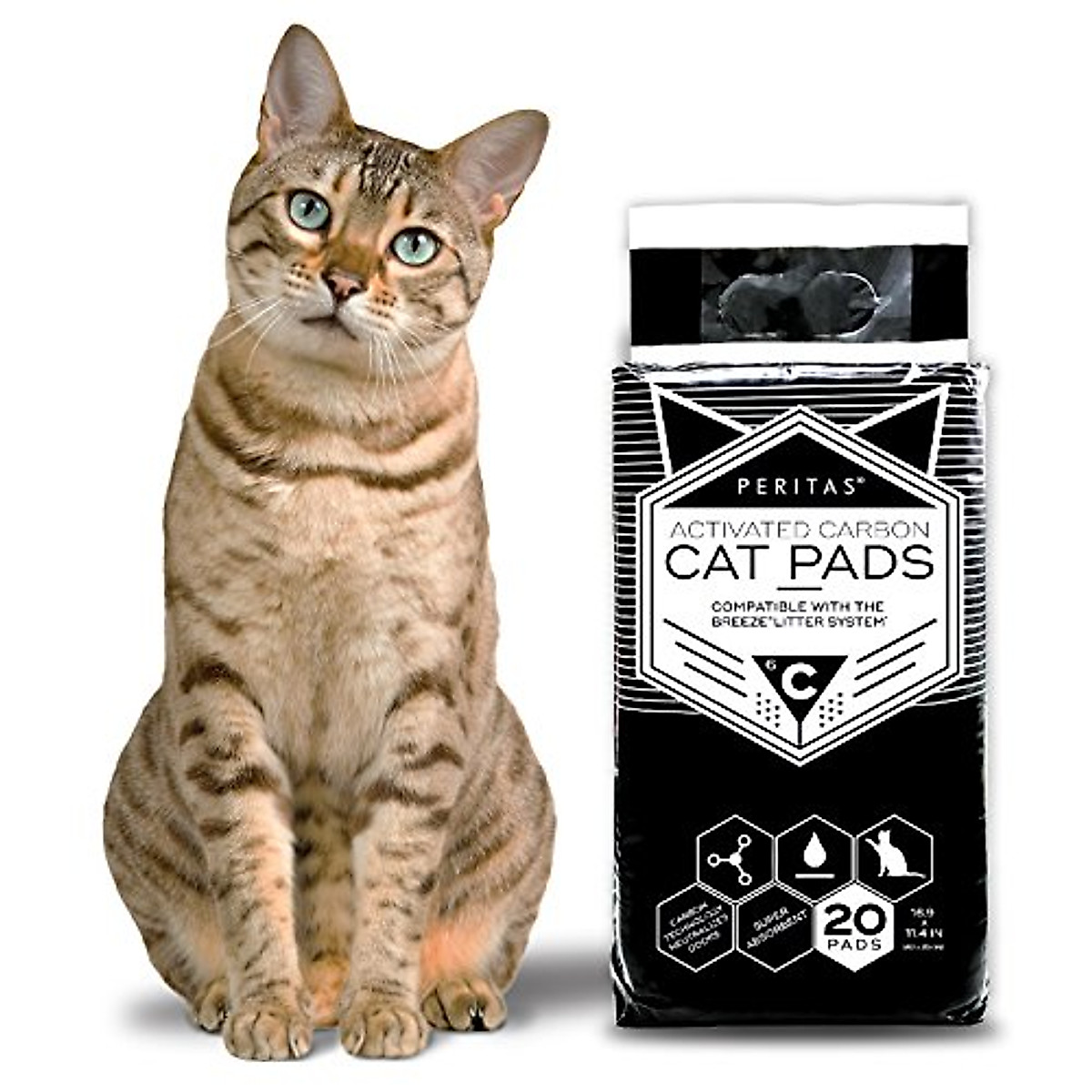 Peritas Cat Pads | Generic Refill for Breeze Tidy Cat Litter System | Cat Liner Pads for Litter Box | Quick-Dry, Super Absorbent, Leak Proof | 16.9"x11.4" (Carbon, 20 Count)