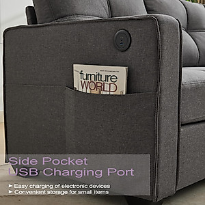 TYBOATLE 88" W Modern 3 Seater Sofa Couch, Fabric Linen Deep Seat Mid Century Couches w/ 2 USB Charging Ports and Upholstered Cushions, Comfy Sofas for Living Room, Bedroom, Apartment (Dark Gray)