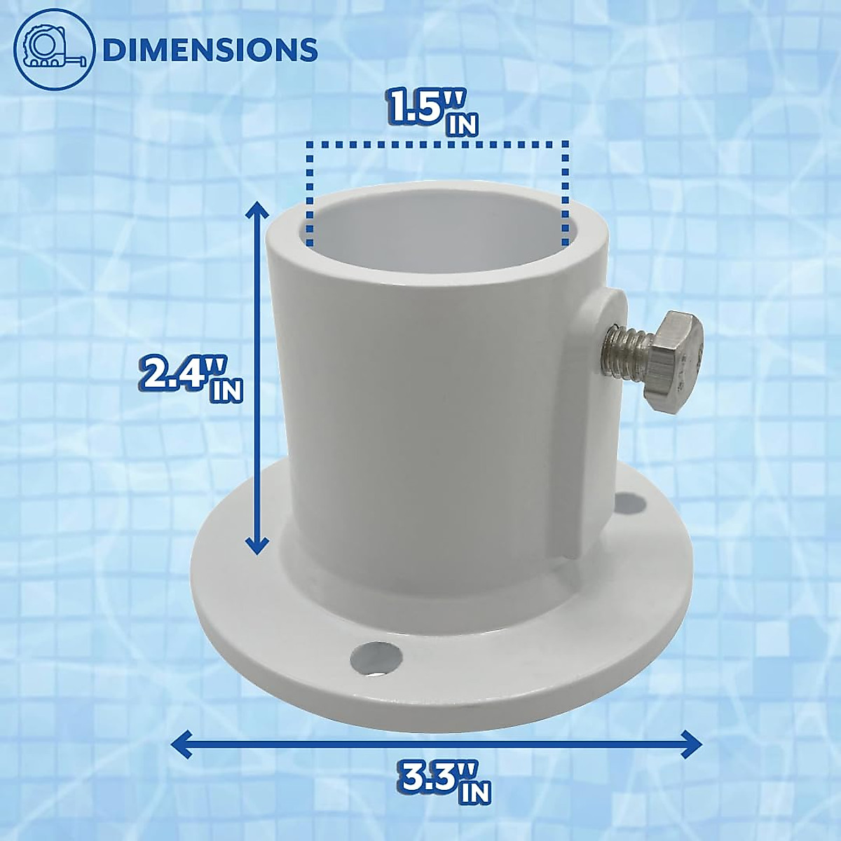 Poolzilla 1-Pack Deck Anchor Flange in White, Diameter of 1 1/2", Made of High Grade Cast Aluminum