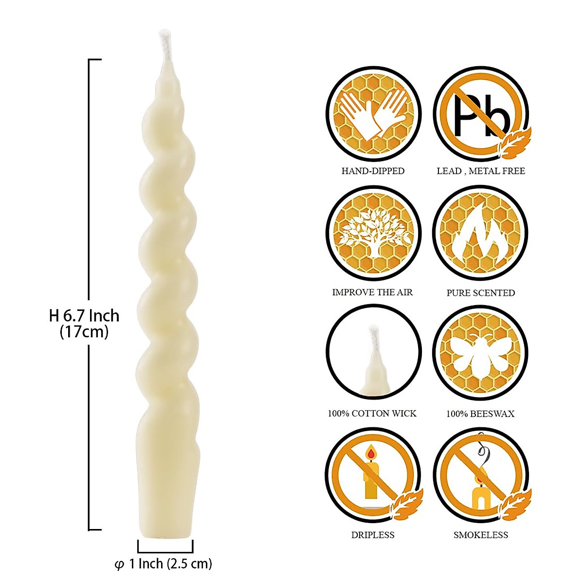 DEYBBY White Beeswax Spiral Candle, 7 inch 2 Pack Twisted Pure Beeswax Candles for Home Meditation Dinner Decor