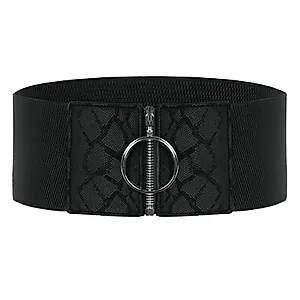 GRACE KARIN Womens Wide Elastic Waist Belt Rivet Corset Belt with Zip up Pu Leather Steampunk Waist Band(Dark Grain # Black,M)