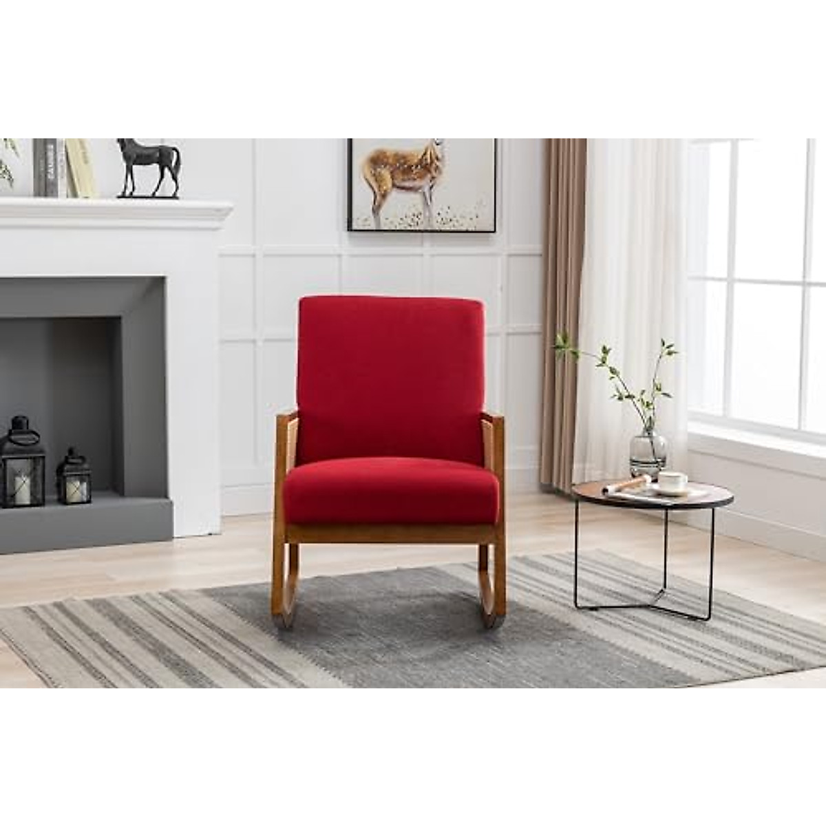 Accent Chair Red, Linen Chair Armchair Comfy Modern Home Furniture for Living Room 25.59" Lx33.86 Wx37.80 H