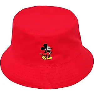 Disney Mickey Mouse Reversible Patterned Bucket Hat, Packable Travel Hat, Red, One Size