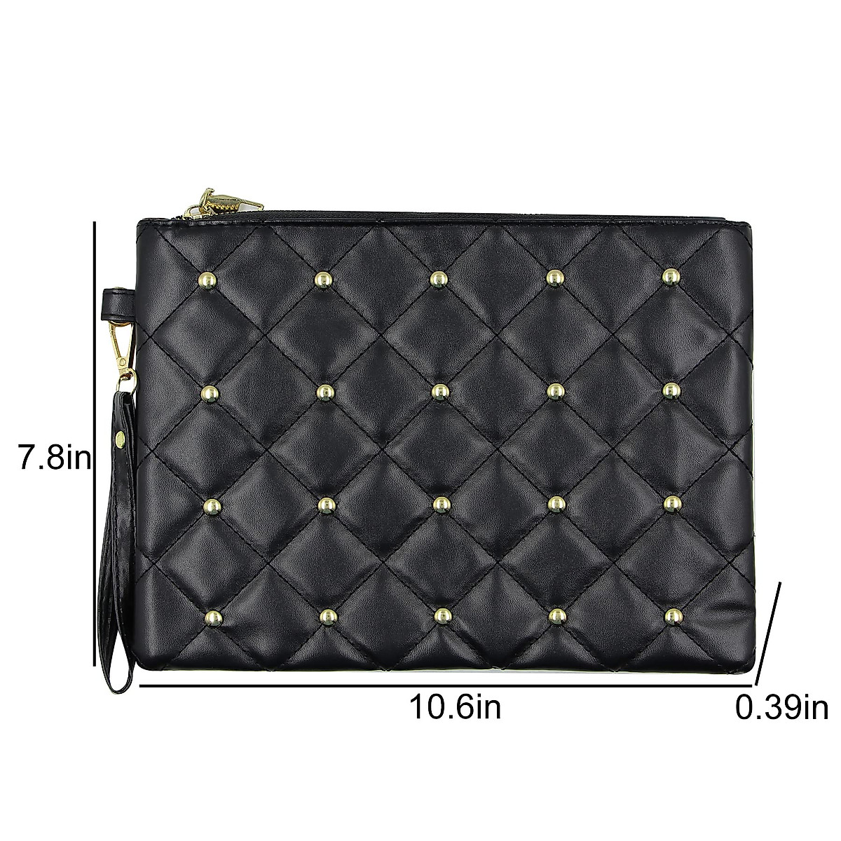 MOSSTYUS Women Wristlet Clutch Bag Purse Rhombus Rivets Handbag PU Leather Envelope Bag Large Wallets with Strap, Black