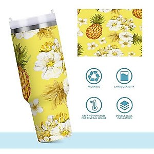 Burbuja Tropical Fruits Flowers 40oz Insulated Tumblers with Handle and Straw Lid, Double Wall Stainless Steel Travel Mug Leak-Proof, BPA Free, Gift for Mom Dad