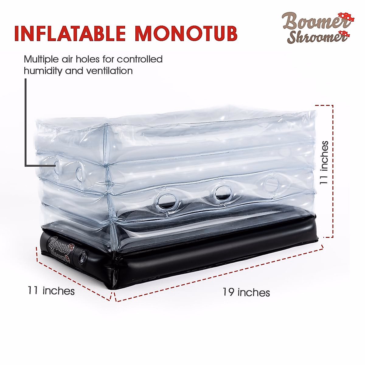 Boomer Shroomer Inflatable Monotub Kit, Mushroom Growing Kit Includes a Drain Port, Plugs & Filters, Removeable Liner [Patent No: US 11,871,706 B2]