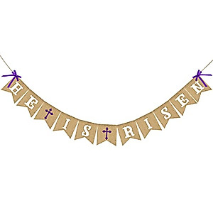 HE is Risen Banner Burlap - Easter Banner - Easter Decorations - Religious Holiday Resurrection Bunting - Church Mantel Outdoor Hanging Decor