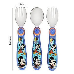 The First Years Disney Mickey Mouse Toddler Utensils - Stainless Steel Baby Spoons and Baby Forks - Toddler Silverware - 4 Pairs