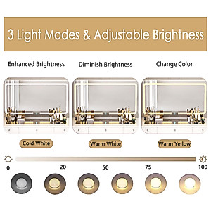 Alorksi Glass Top Makeup with Multiple Storage Space, Makeup Furniture with Power Outlet & LED Lights, 3 Lighting Modes Adjustable Brightness for Dressing Room, White