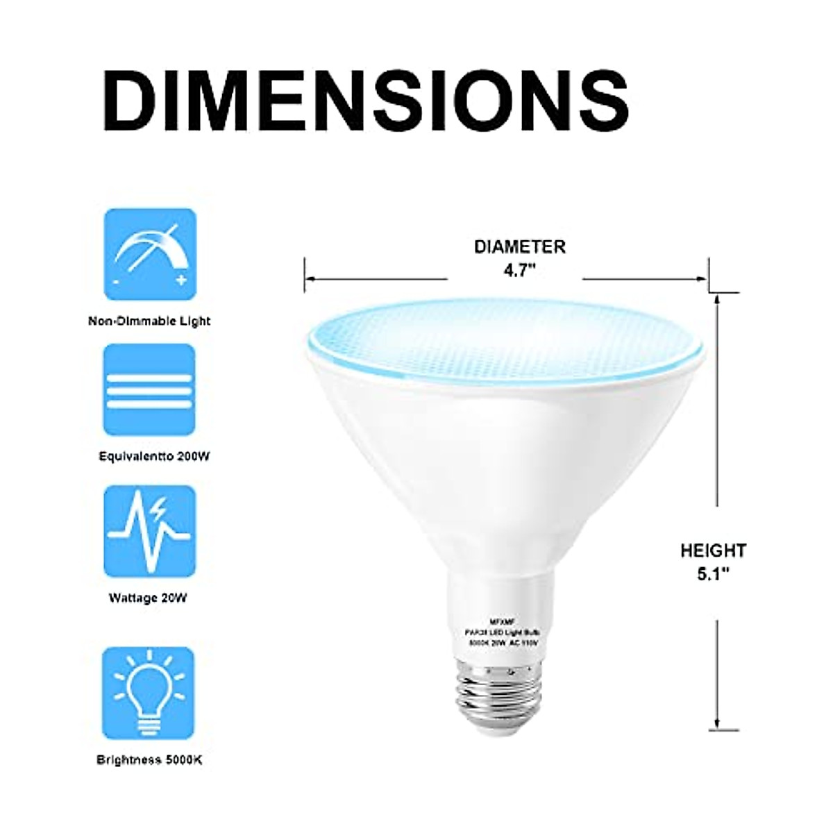mfxmf LED Flood Outdoor Light Bulb 5000K Daylight，110V E26 Base 20W PAR38 Flood Light Bulbs Replace Up to 200W, Non-Dimmable,1800 Lumens LED Flood Light for Outdoor Hallway Garden（2 Pack）
