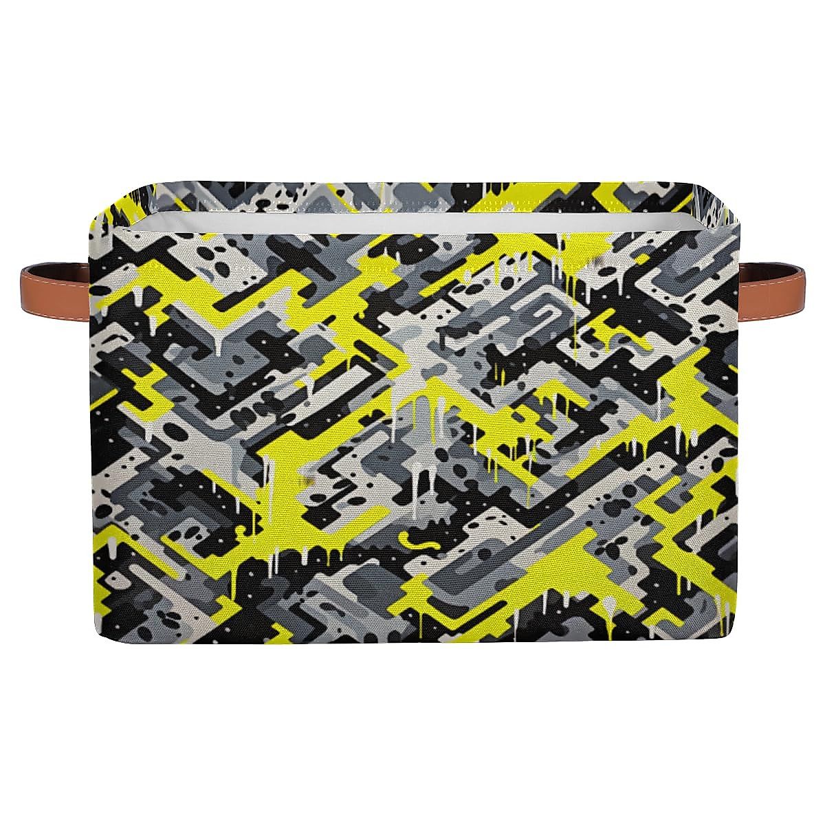 GzLeyigou Yellow Camo Skin Large Collapsible Storage Bins ,Decor Decorative Canvas Fabric Storage Boxes Organizer with Handles,Rectangular Baskets Bin for Home Shelves Closet Nursery Gifts