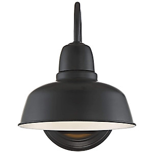 John Timberland Urban Barn Rustic Industrial Farmhouse Outdoor Wall Light Fixtures Set of 2 Black Gooseneck Arm 11 1/4" for Exterior Deck House Porch Patio Outside Garage Front Door Garden