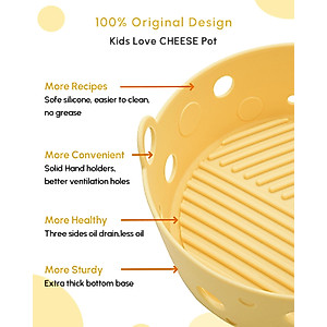 Miniqua Air Fryer Silicone Liners, Reusable Silicone Air Fryer Basket Bowl for 3-5 QT, Food-Grade Silicone Round Air Fryer Liners, Non-stick Silicone Pot Accessories, Yellow(6.8in)