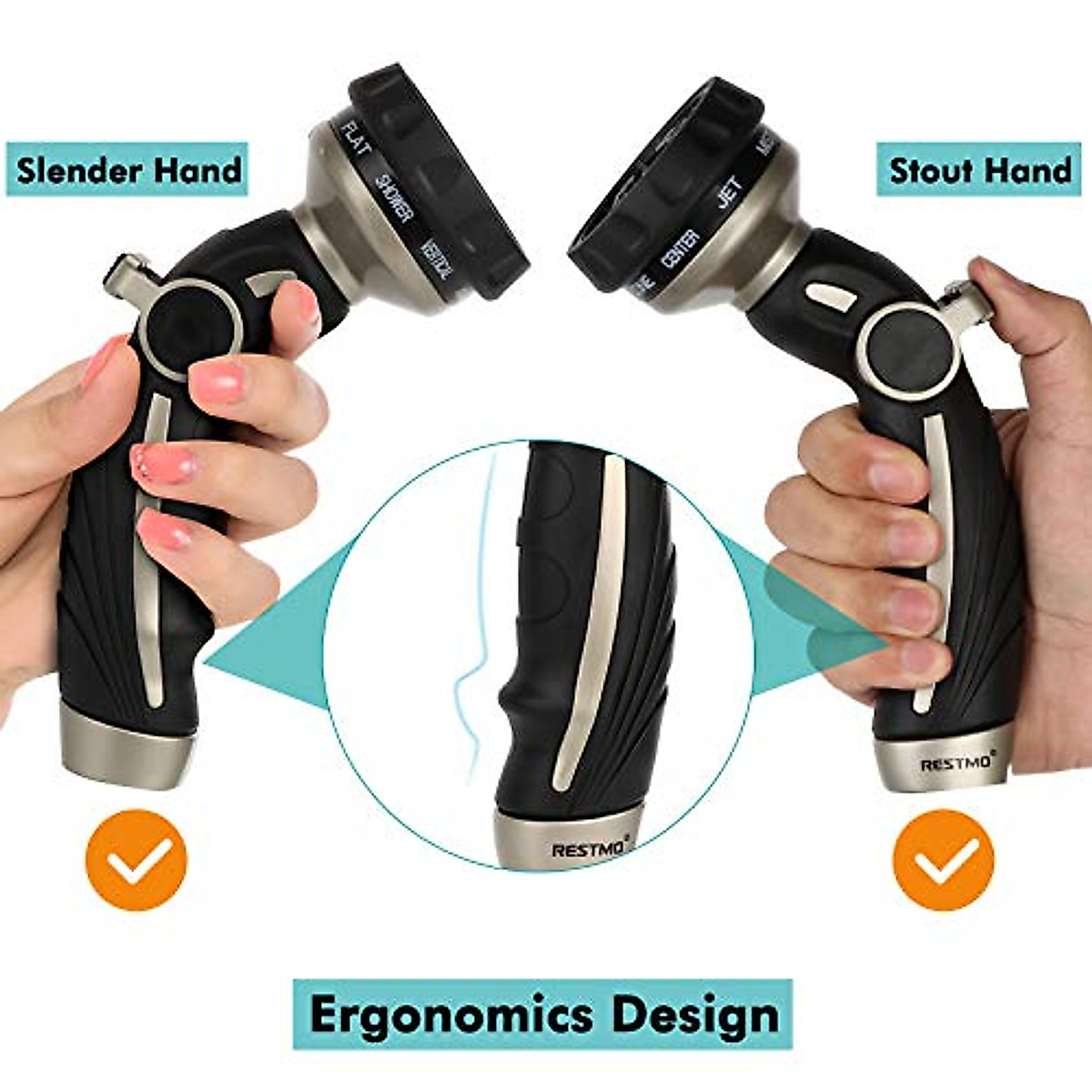 RESTMO Hose Nozzle Heavy Duty, Metal Water Hose Sprayer for Garden, 9 Spray Patterns | High Pressure | Thumb Flow Control | On/Off Valve, Ideal for Outdoor Lawn & Plant Watering, Car & Pet Washing