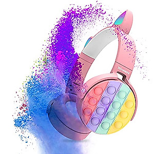 Rainbow Pop-On-It Bluetooth Headphones, Fidget Bluetooth Head-Mounted Stereo Headset, Wireless Headphones Noise Cancelling Headphones Over-Ear Headphones Gaming Headset for Kids Teens (Pink)