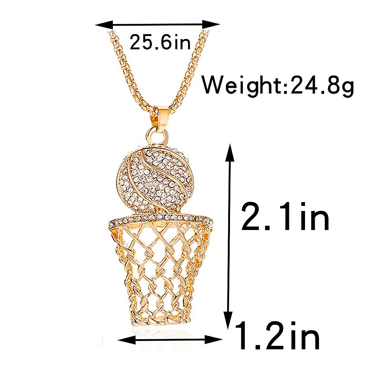 YOOESTORES82 Basketball Chain Necklace Basketball Necklace,14k Gold Basketball Pendant Necklace Hiphop Rhinestone Basketball Hoop Sports Necklace (Gold)
