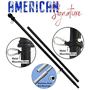 American Signature Flag Pole for House - 6 ft Heavy-Duty Aluminum Tangle Free Spinning Flag Pole with Metal Mounting Rings - Outdoor Wall Mount Flagpole for Residential Commercial (Black, 6')