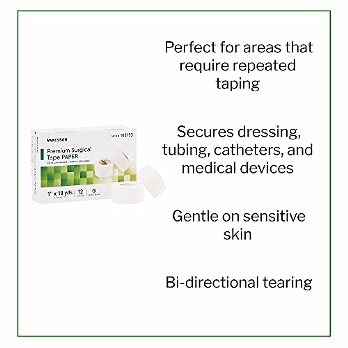 McKesson Premium Surgical Tape, Non-Sterile, Paper, Breathable, 1 in x 10 yd, 12 Count