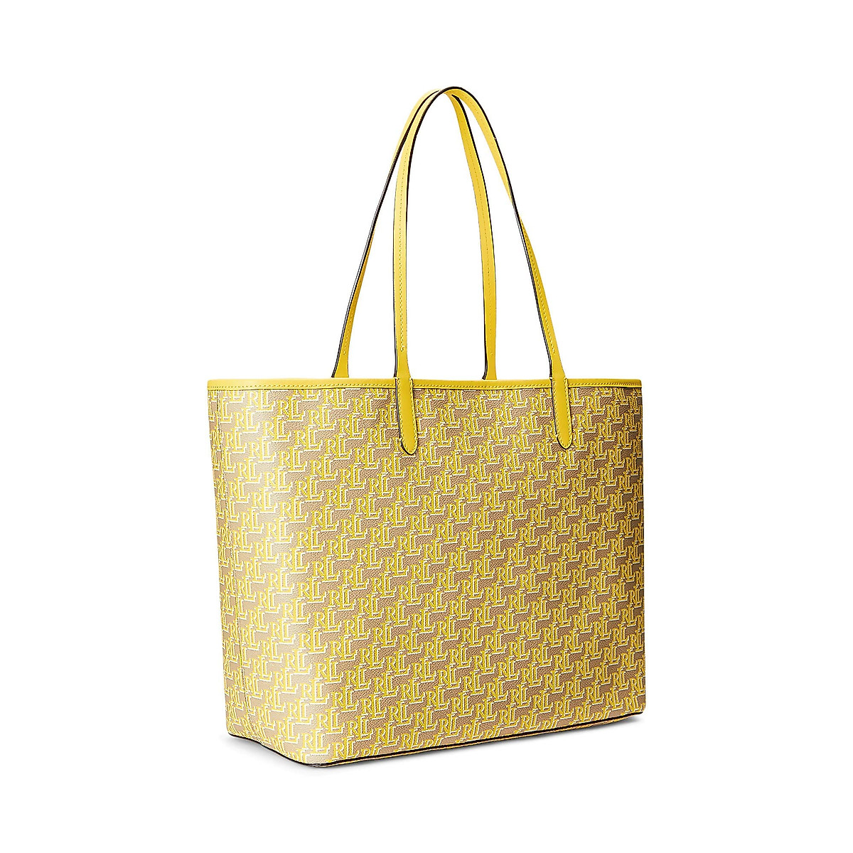 LAUREN Ralph Lauren Coated Canvas Medium Collins Tote Birch Tan/Parchment/Yellow Lily One Size