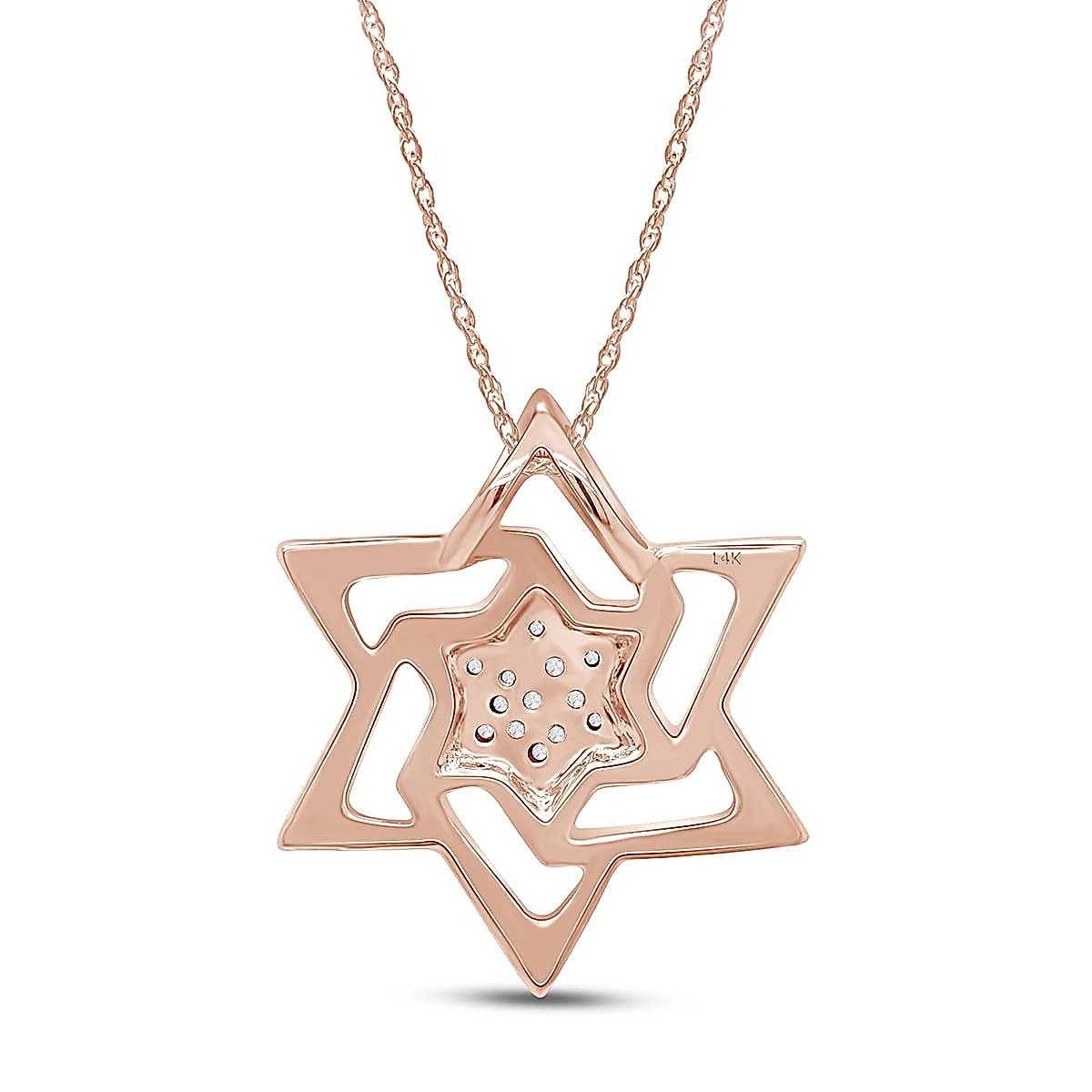 AFFY Round White Natural Diamond Star of David Pendant Necklace in 14k Solid Rose Gold (0.04 Ct)