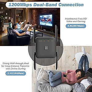 2023 Newest WiFi Extender, 1200Mbps WiFi Repeater, Mini WiFi Booster, Dual Band Internet Booster with Ethernet Port, WPS Button Quick Setup, Home Wireless Signal Booster Covers up to 3000Sq.ft