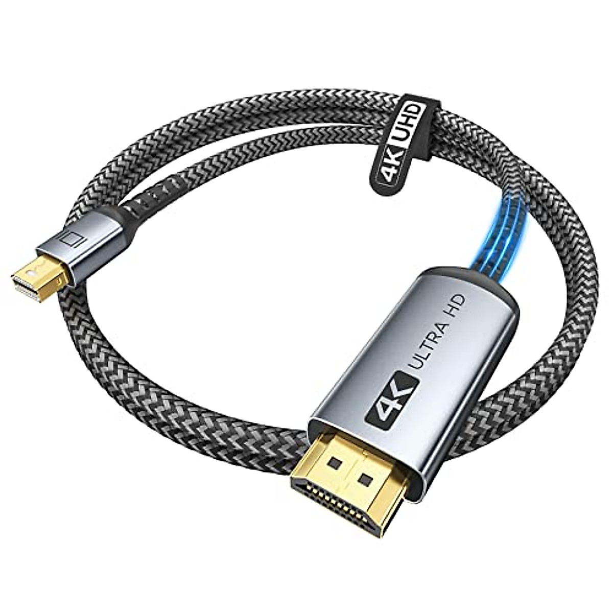 Warrky 4K Mini DisplayPort to HDMI Cable, [Aluminum Shell, Nylon Braided] UHD Thunderbolt to HDMI Cable 6.6ft, Compatible for MacBook Air/Pro, Surface Pro/Dock, Monitor/TV/Projector More- Grey