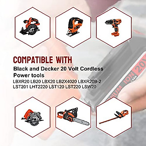 3.0Ah LBXR20 Lithium Replacement Battery for Black and Decker 20V Battery Max LB20 LBX20 LST220 LBXR20B-2 LB2X4020 Compatible with Black and Decker 20 Volt Tools LCS1020 LDX20C LSW221 BDCDMT120 LST120