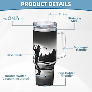 HULIBIN Black and White Golfs Print Double Deck Stainless Steel Travel Coffee Cup With Lid 40 Oz Ice Bully Cup
