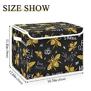 ALAZA Golden Bee Storage Bins with Lids,Fabric Storage Boxes Baskets Containers Organizers for Clothes and Books