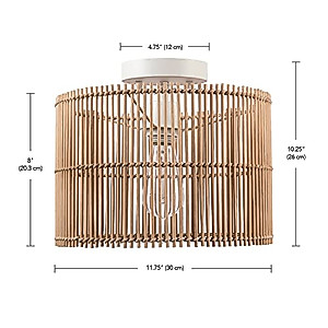 Globe Electric 65901 1-Light Flush Mount Ceiling Light, Matte White, Natural Bamboo Shade, Bulb Not Included