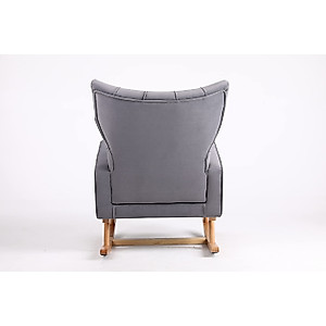 HHOK Rocking, Mid Century Modern Velvet Tufted Upholstered Rocker Armchair Padded Seat with Solid Wood Base, Accent Chair with High Backrest and Armrests for Living Room Bedroom Balcony, Grey