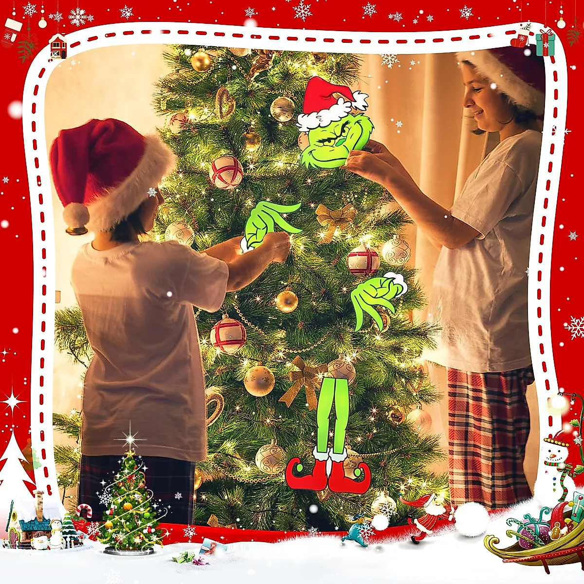 Christmas Tree Decoration, Creative Christmas Hat Decoration for Christmas Tree Topper Head Arm Legs, Novelty Funny Personalized Christmas Home Decorations Xmas Party Supplie(Small)