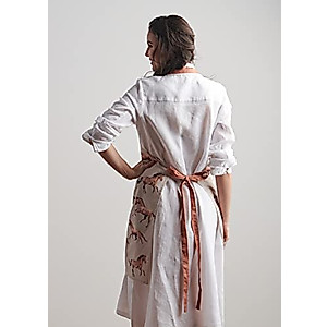 Maison d' Hermine Apron 100% Cotton 27.50"x31.50" 1 Piece Adjustable Neck Strap Cloth Aprons with Center Pocket & Long Ties for Gifts, Chef, Women & Men, Free Horses - Thanksgiving/Christmas