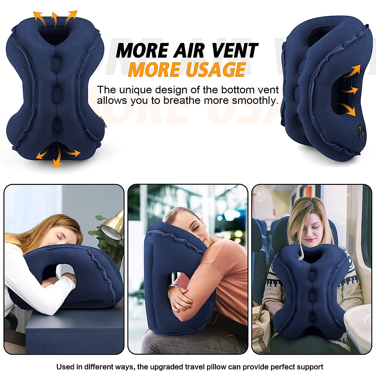 Inflatable Travel Pillow,Multifunction Travel Neck Pillow for Airplane to Avoid Neck and Shoulder Pain,Support Head,Neck,Used for Sleeping Rest, Airplane and Home Use,with Eye Mask, Earplugs,Blue