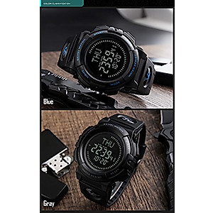 Men’s Military Sports Digital Watch with Survival Compass 50M Waterproof Countdown 3 Alarm Stopwatch (Black) (Black) (Black)