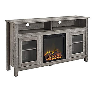 Walker Edison Glenwood Rustic Farmhouse Glass Door Highboy Fireplace TV Stand for TVs up to 65 Inches, 58 Inch, Driftwood