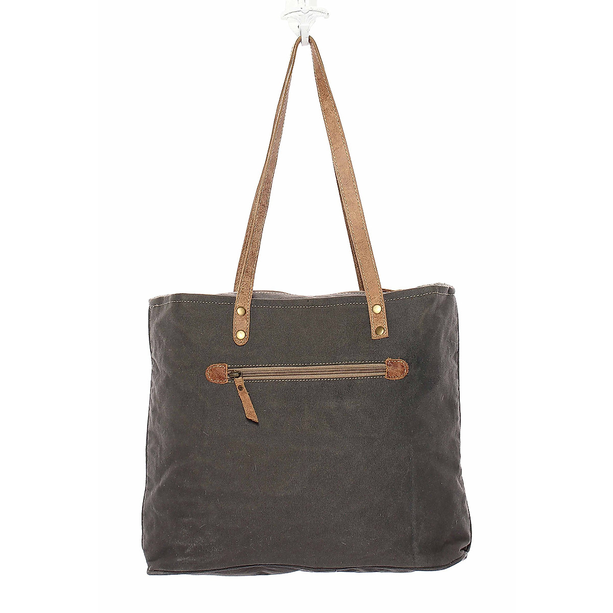 Myra Bag Leaf Print Cowhide & Upcycled Canvas Tote Bag S-1140