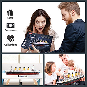 CubicFun 3D Puzzles for Adults - LED Titanic 35'' Large Ship - New Home Desk Decor - House Warming, Wedding, Anniversary, Valentines Day Teacher Gifts for Him Her Stocking Stuffers for Adults