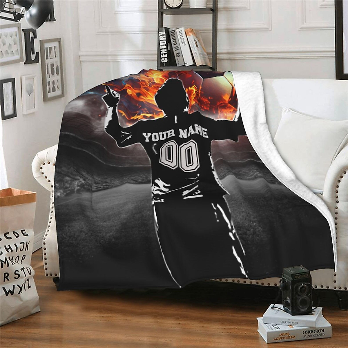 CaomeiWu Custom Soccer Blanket, 40"x50" Flannel Cool Soccers Sports Themed Throw, Soft Nap Throw Blanket for Home Boys Girls Women Men Soccer Lovers Gifts