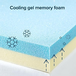 ZINUS 4 Inch Green Tea Cooling Gel Memory Foam Mattress Topper /Pressure-Relieving Design / CertiPUR-US Certified, Queen,Blue