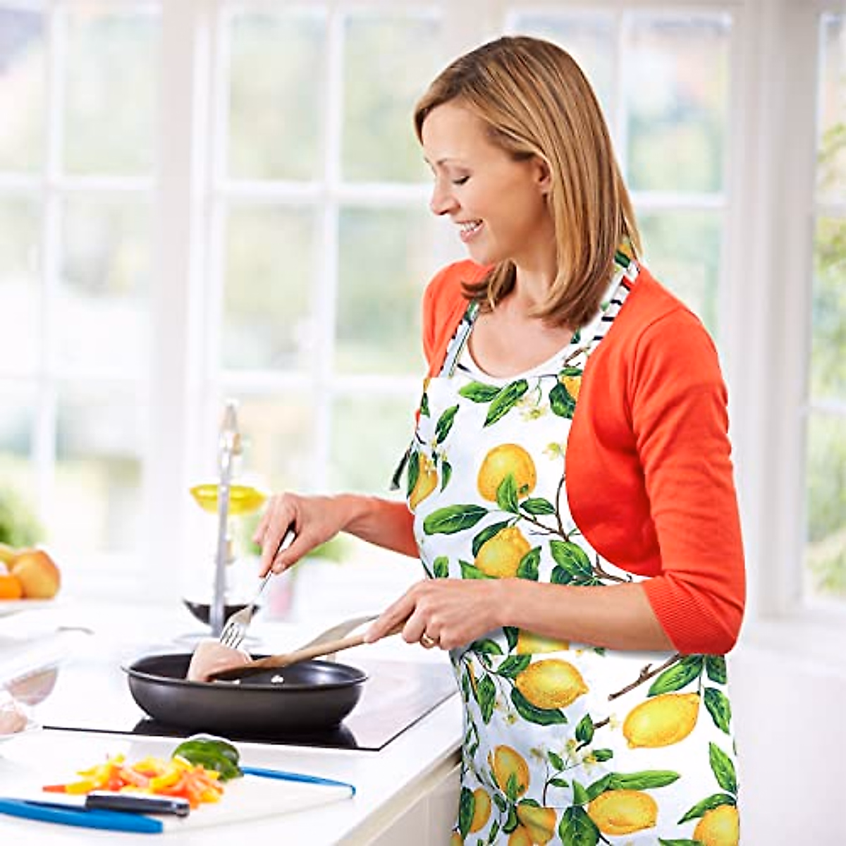 FirstKitchen Lemon Apron, Aprons for Women with Pockets, Kitchen Apron Adjustable, Cute Chef Apron for Cooking, Baking, Summer, Outdoor, Garden for Mothers Day, Wedding Gift, 30x25