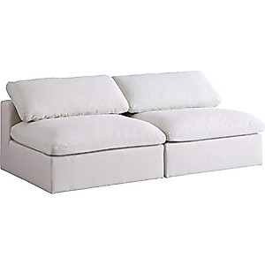 Meridian Furniture Serene Collection Modern | Contemporary Deluxe Comfort Modular Sofa, Soft Linen Textured Fabric, Down Cushions, 2 Armless, Cream