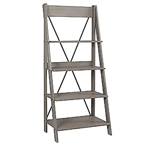 Walker Edison X Back Modern Farmhouse Wood Bookcase Bookshelf Home Office Living Room Storage, 4 Shelves, Grey