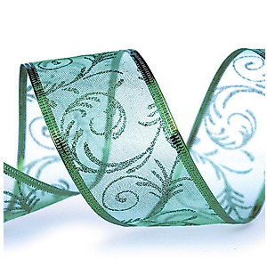 Christmas Ribbon for Gift Wrapping Red Wired Ribbons Green Sheer Wire Organza Set Present Wrap Around, Xmas Tree Decor Crafts Floral Arrangement Supplies & Decoration 30 Yards x 2 in Wide Each