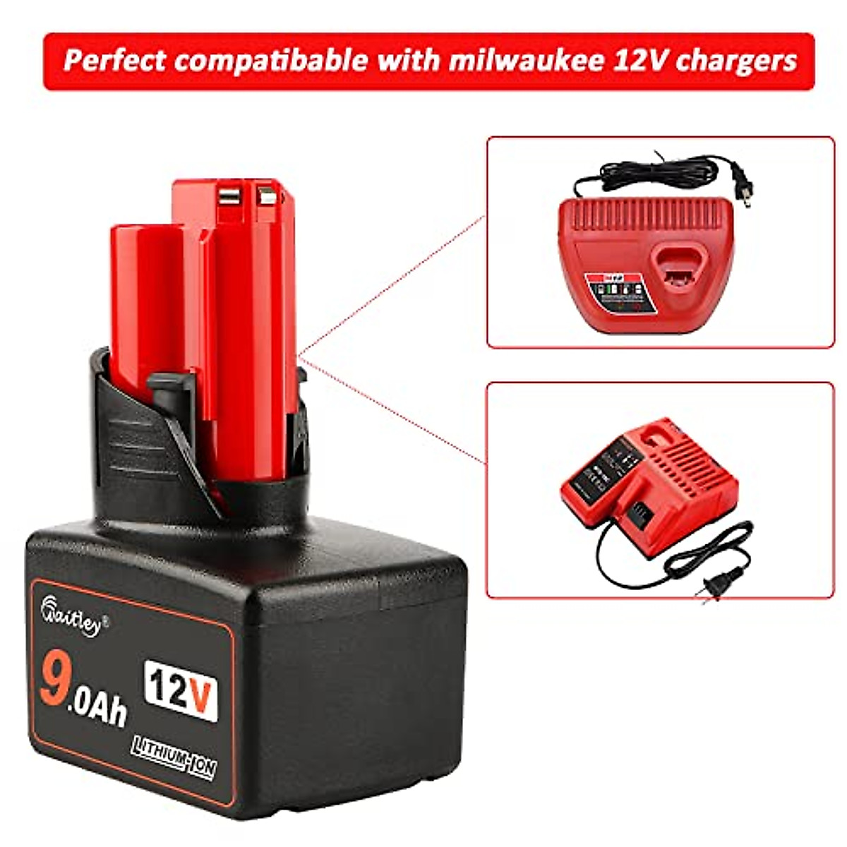 ZLWAWAOL M12 12V 9.0Ah Lithium-ion Replacement Battery Compatible with Milwaukee M12 Battery XC 48-11-2440 48-11-2412 48-11-2460 48-11-2411 48-11-2420 48-11-2402 48-11-2401 12-Volt M12 Cordless Tools