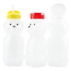 Cornucopia Brands Honey Bear Straw Cups (3-Pack, Colored Lids), 8-Ounce Therapy Sippy Bottles w/Flexible Straws and Colored Lids