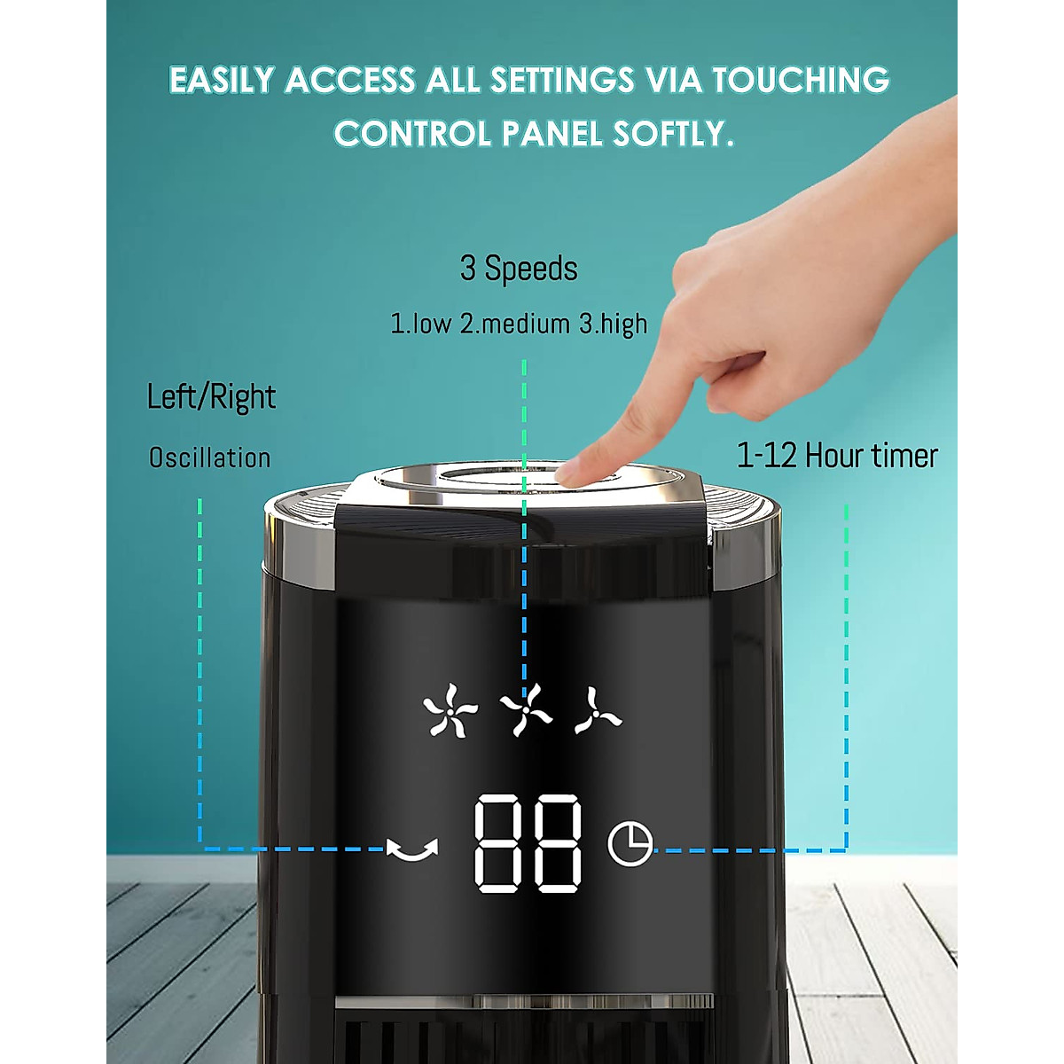 Portable Electric Oscillating Tower Fan with 12H Timer, LED Display and Remote Control 36‘’Quiet Bladeless Fan with 3 Modes for Bedroom, Living Rooms and Office use